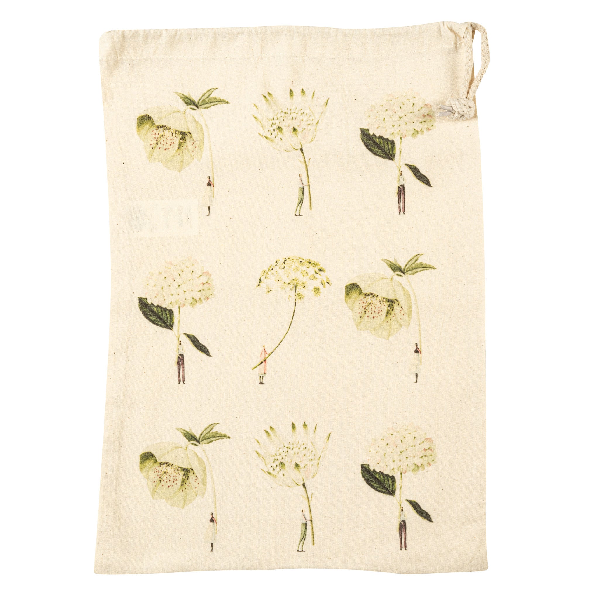 Drawstring Bag - In Bloom Green Flowers medium – Laura Stoddart Illustrator